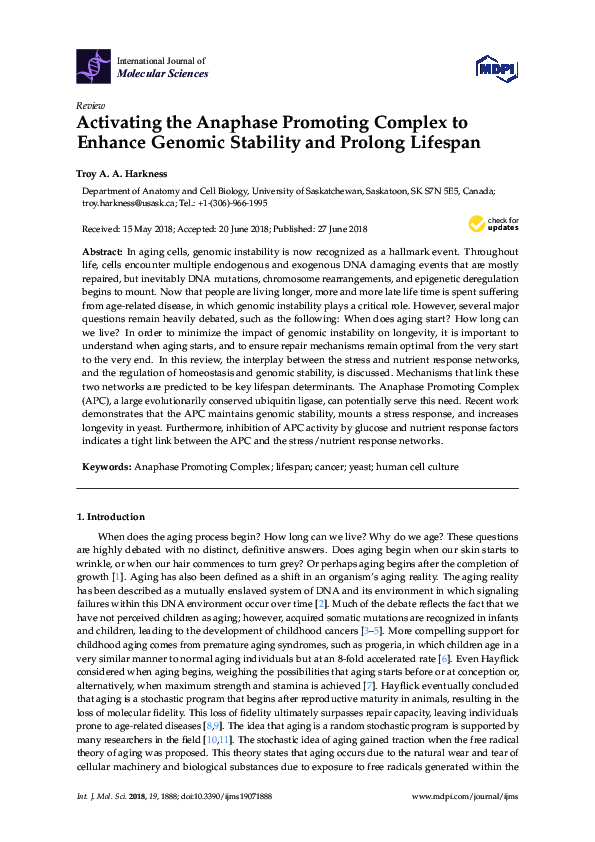(PDF) Activating the Anaphase Promoting Complex to Enhance Genomic ...
