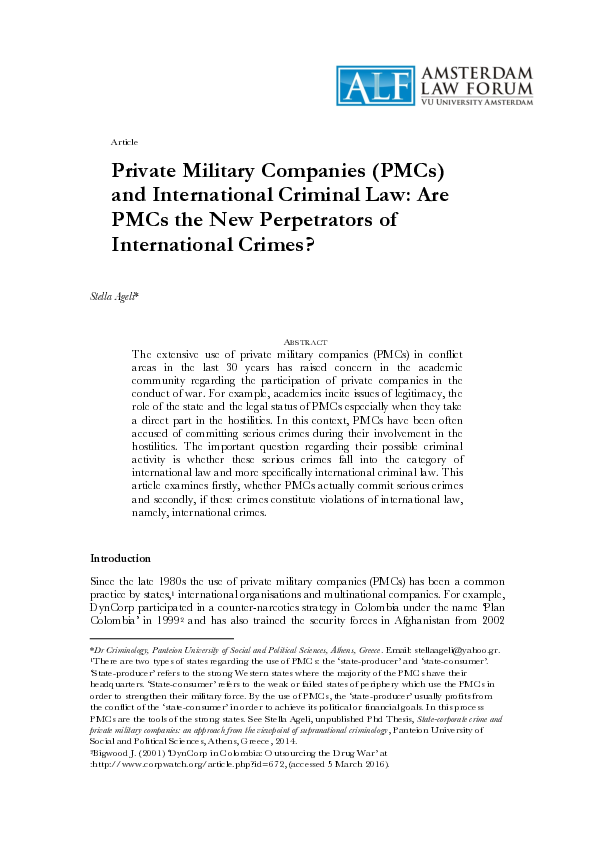 (PDF) Private Military Companies (PMCs) and International Criminal Law: Are PMCs the New ...