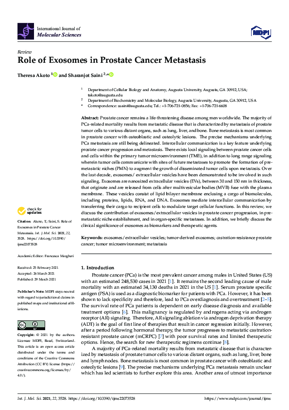 (PDF) Role of Exosomes in Prostate Cancer Metastasis