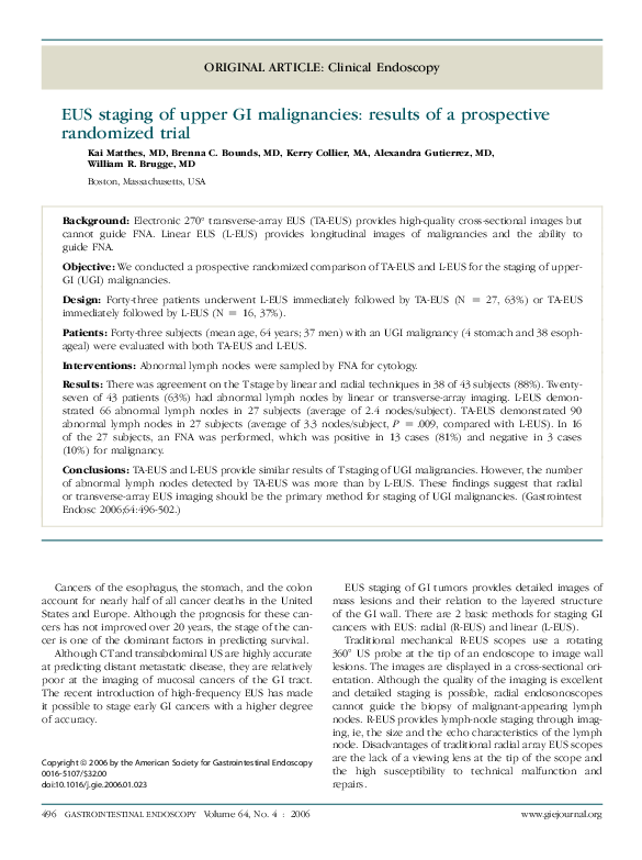 (PDF) EUS staging of upper GI malignancies: results of a prospective ...