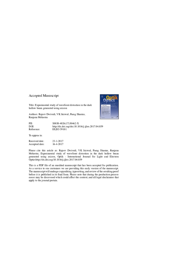 (PDF) Experimental study of wavefront distortion in the dark hollow ...