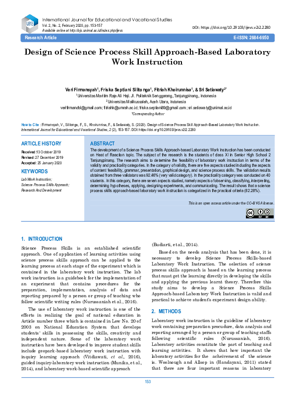 (PDF) Design of Science Process Skill Approach-Based Laboratory Work ...