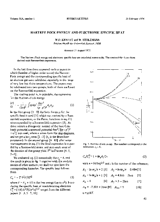 (PDF) Hartree Fock energy and electronic specific heat