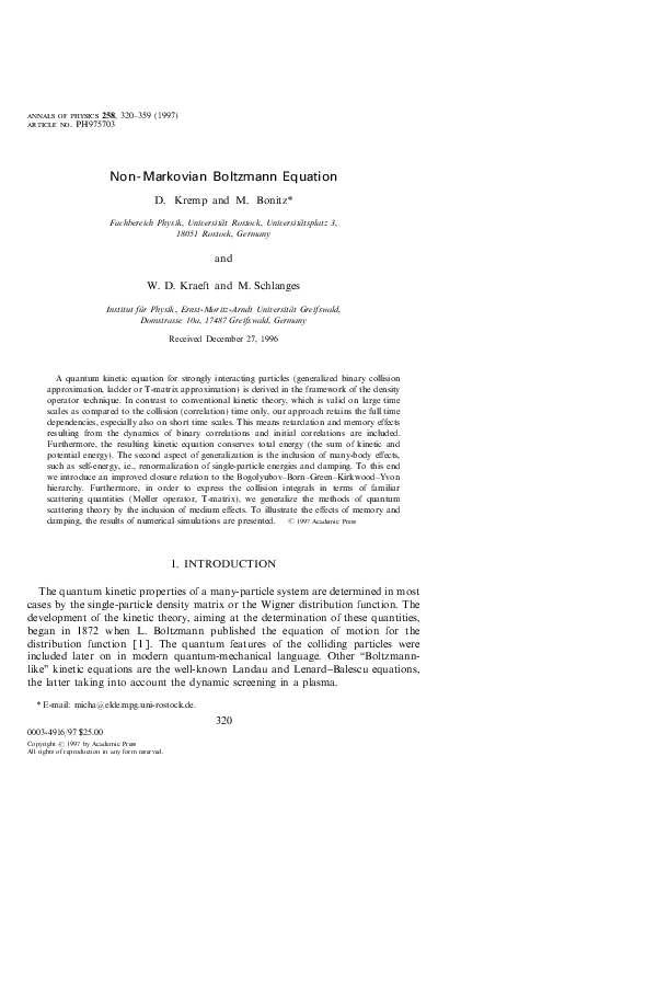 (PDF) Non-Markovian Boltzmann Equation