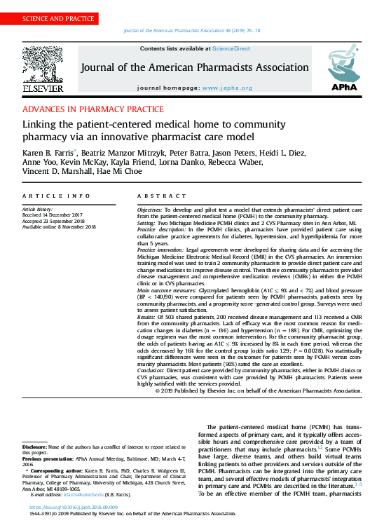 (PDF) Linking the patient-centered medical home to community pharmacy ...
