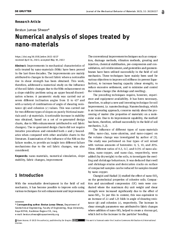 (PDF) Numerical analysis of slopes treated by nano-materials