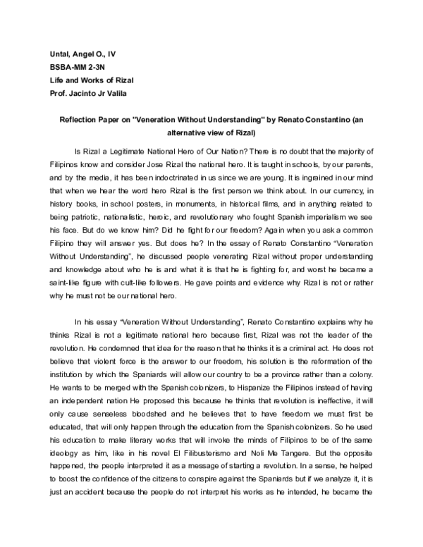 (PDF) Reflection Paper on "Veneration Without Understanding" by Renato ...