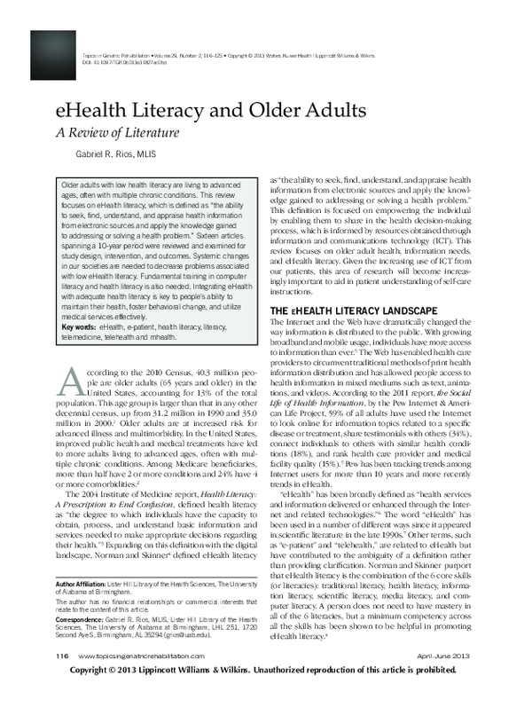 (PDF) eHealth Literacy and Older Adults