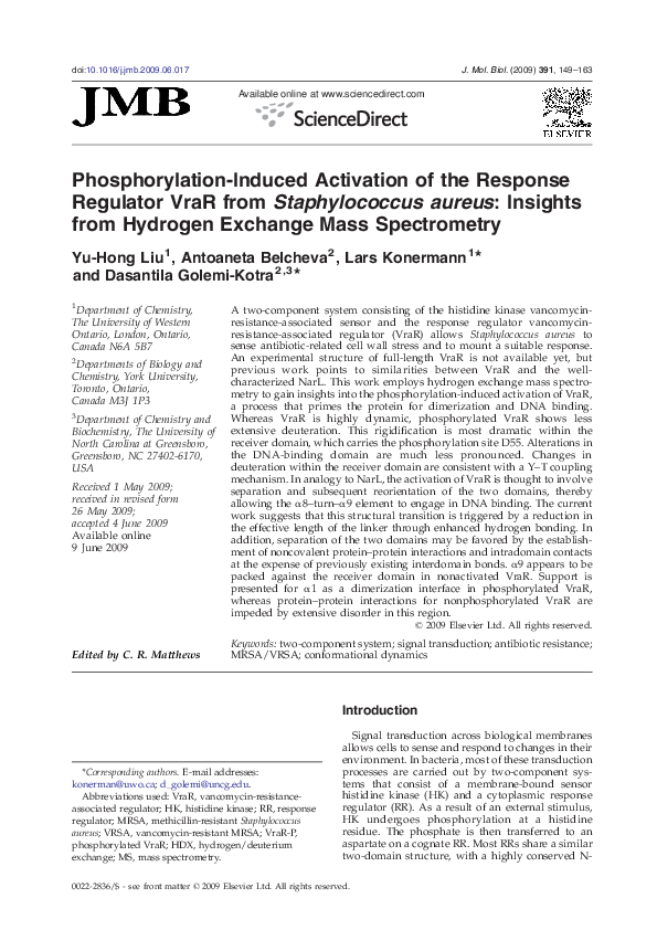 (PDF) Phosphorylation-Induced Activation of the Response Regulator VraR ...