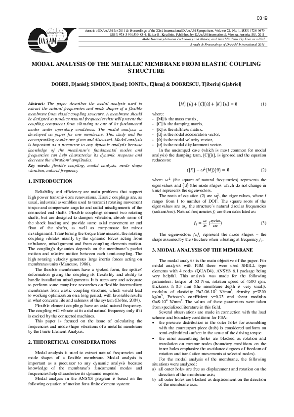 (PDF) Modal Analysis of the Metallic Membrane from Elastic Coupling Structure