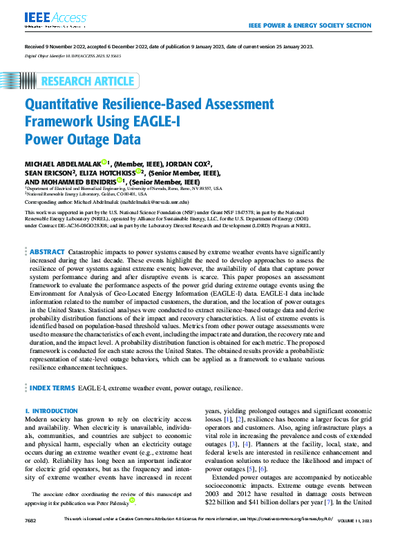 (PDF) Quantitative Resilience-Based Assessment Framework Using EAGLE-I Power Outage Data