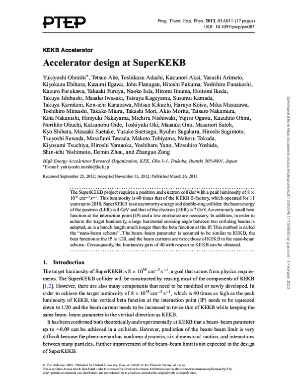 (PDF) KEKB Accelerator Accelerator design at SuperKEKB