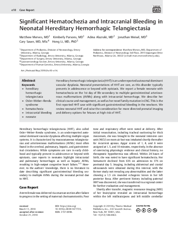 (PDF) Significant Hematochezia and Intracranial Bleeding in Neonatal ...