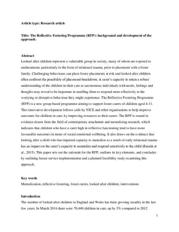 (PDF) The Reflective Fostering Programme: background and development of ...