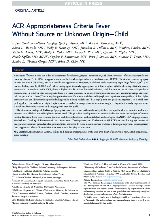 (PDF) ACR Appropriateness Criteria Fever Without Source or Unknown ...