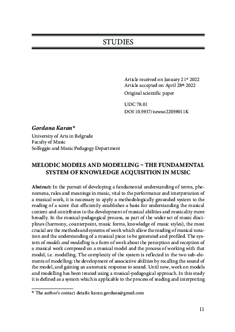 (PDF) Melodic models and modelling: The fundamental system of knowledge ...