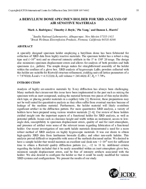 (PDF) A beryllium dome specimen holder for XRD analysis of air ...