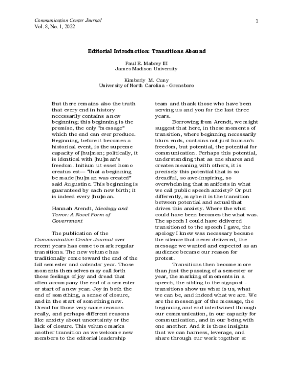 (PDF) Editorial Introduction: Transitions Abound