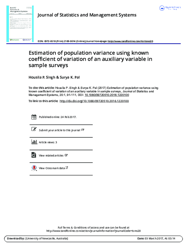 Pdf Estimation Of Population Variance Using Known Coefficient Of