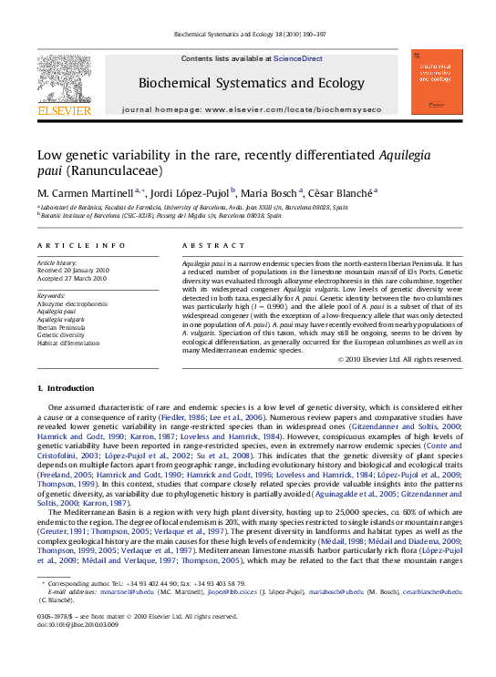 (PDF) Low genetic variability in the rare, recently differentiated ...
