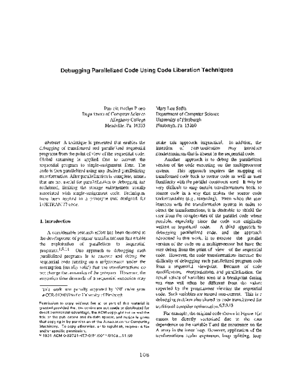 Pdf Debugging Parallelized Code Using Code Liberation Techniques