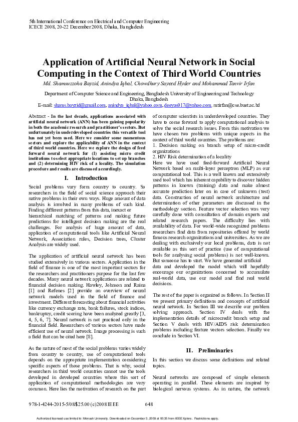 (PDF) Application of artificial neural network in social computing in the context of third world ...