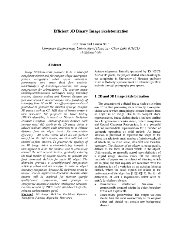 (PDF) Efficient 3D Binary Image Skeletonization