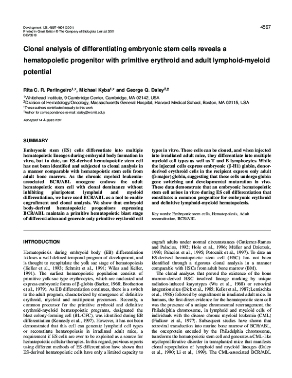 (PDF) Clonal analysis of differentiating embryonic stem cells reveals a ...