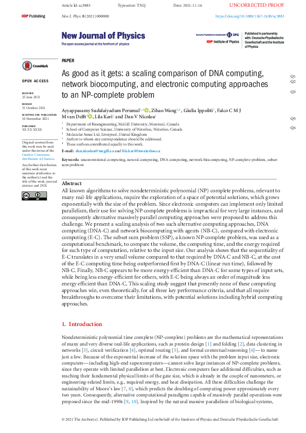 Pdf As Good As It Gets A Scaling Comparison Of Dna Computing Network Biocomputing And