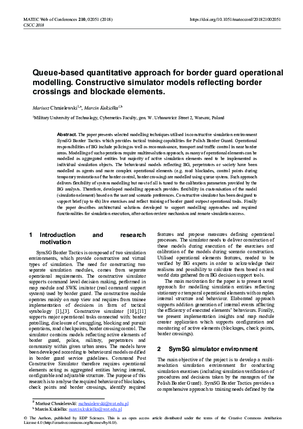 (PDF) Queue-based quantitative approach for border guard operational modelling. Constructive ...