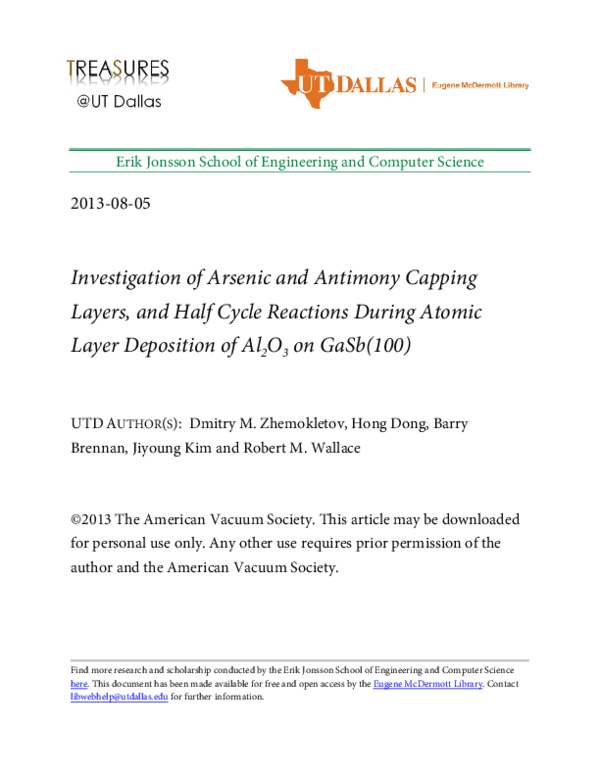 (PDF) Investigation of arsenic and antimony capping layers, and half ...