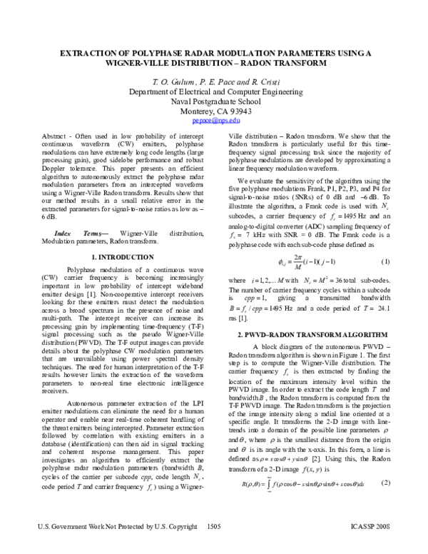 Pdf Extraction Of Polyphase Radar Modulation Parameters Using A
