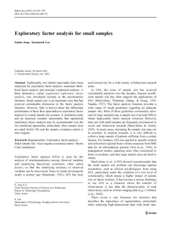 (PDF) Exploratory factor analysis for small samples