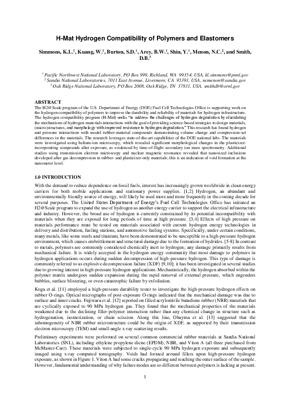(PDF) H-Mat hydrogen compatibility of polymers and elastomers