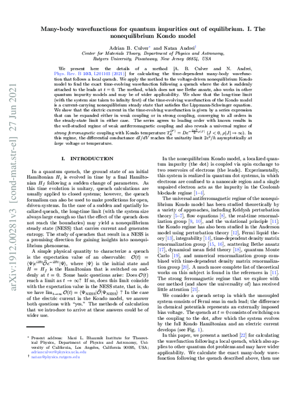 (PDF) Many-body wavefunctions for quantum impurities out of equilibrium ...