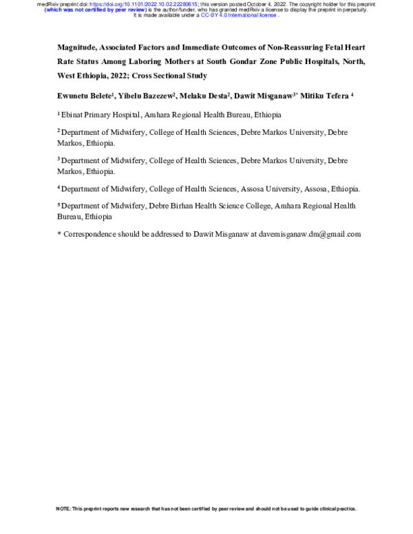 (PDF) Magnitude, Associated Factors and Immediate Outcomes of Non ...