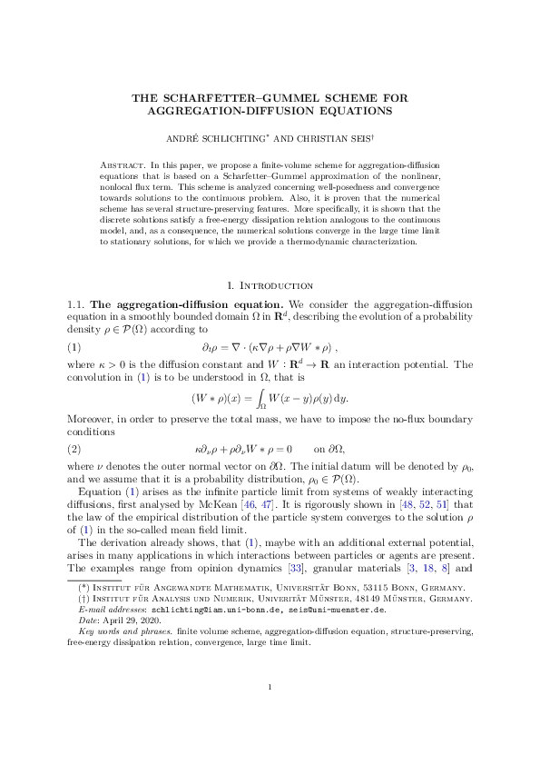 (PDF) The Scharfetter–Gummel scheme for aggregation–diffusion equations