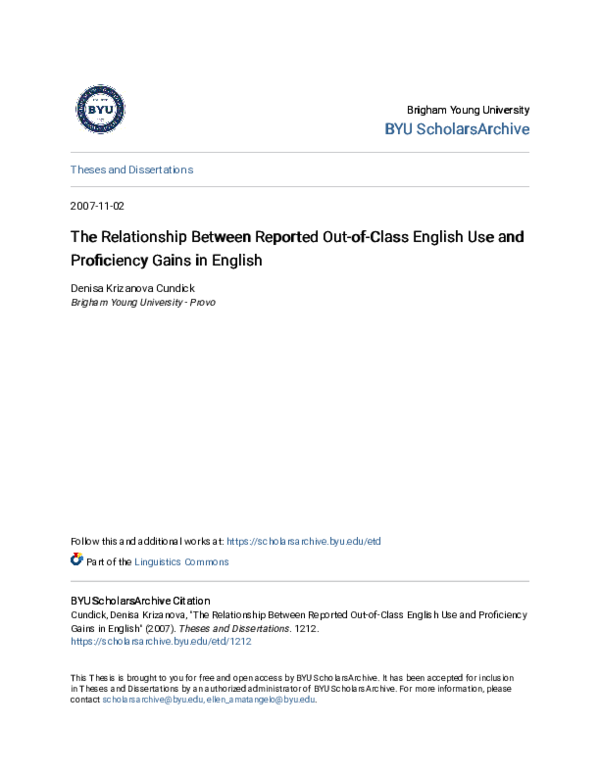 (PDF) Relationship between Reported Out-of-Class English Use and ...