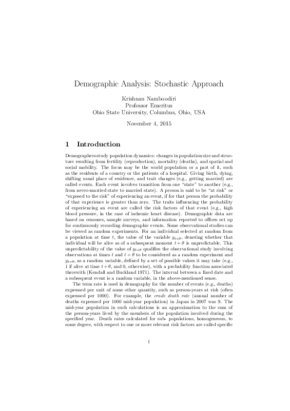 (PDF) Demographic Analysis: A Stochastic Approach