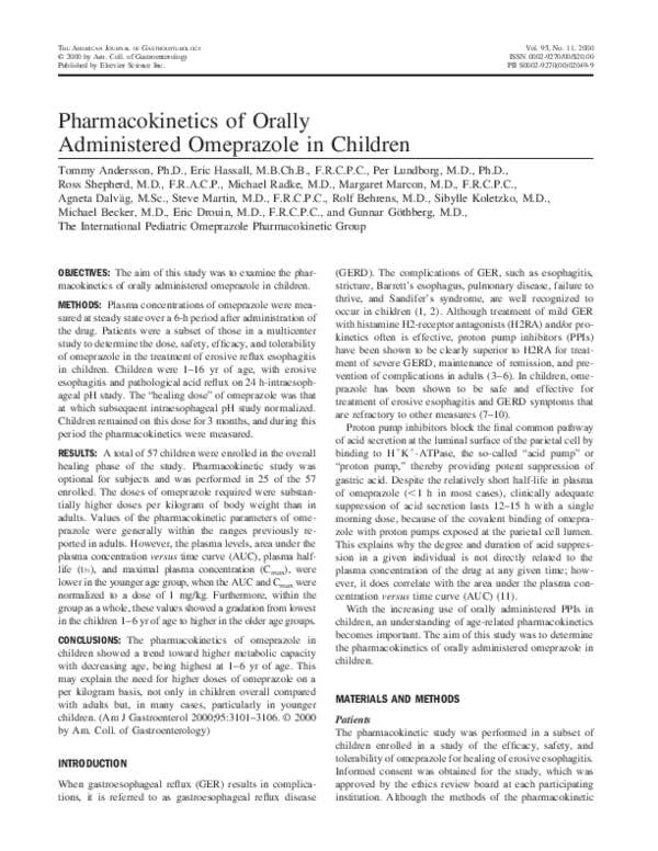 (PDF) Pharmacokinetics of orally administered omeprazole in children ...