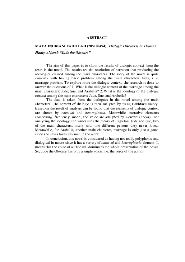 Pdf Dialogic Discourse In Thomas Hards Novel Jude The Obscure