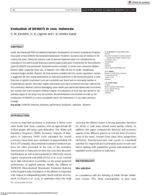 (PDF) Evaluation of DEWATS in Java, Indonesia (PDF) Evaluation of DEWATS in Java, Indonesia