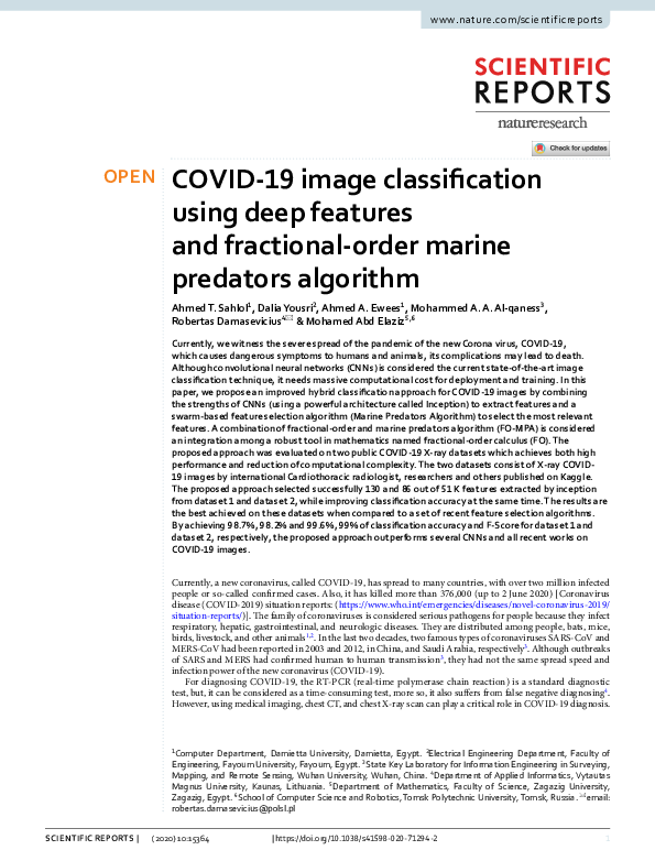 (PDF) COVID-19 image classification using deep features and fractional ...