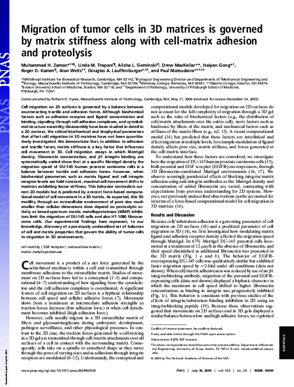 (PDF) Migration of tumor cells in 3D matrices is governed by matrix stiffness along with cell ...