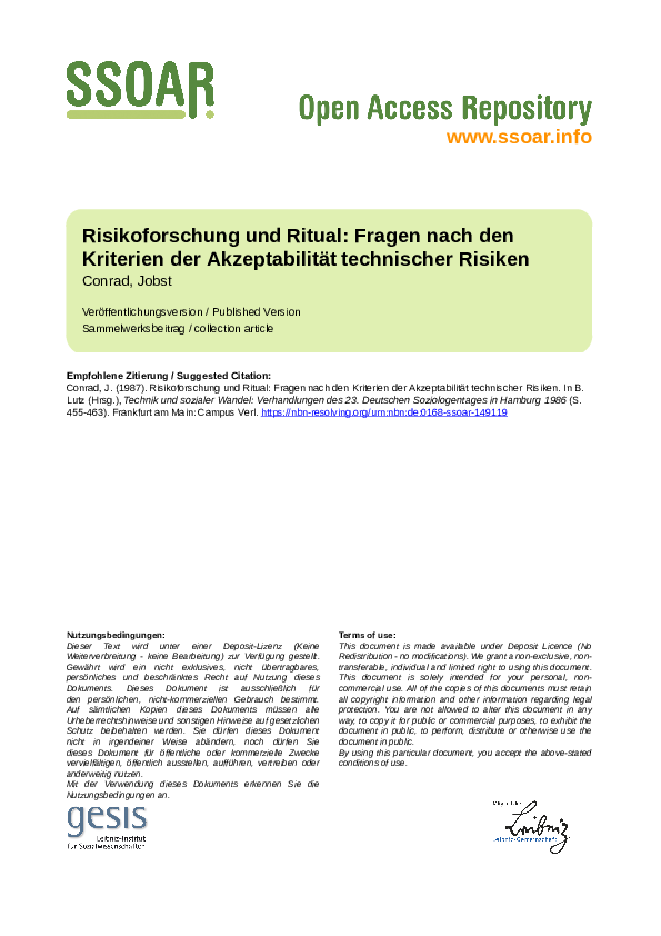 (PDF) Risikoforschung und Ritual: Fragen nach den Kriterien der ...