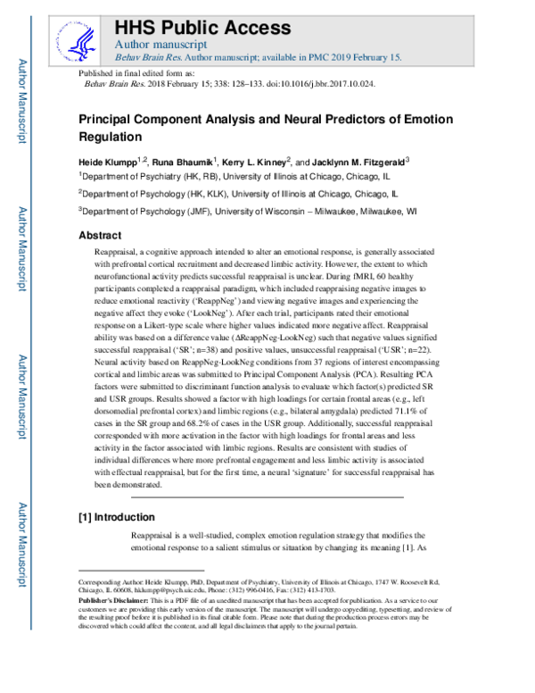 (PDF) Principal component analysis and neural predictors of emotion regulation
