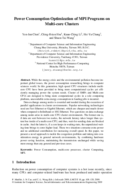 Pdf Power Consumption Optimization Of Mpi Programs On Multi Core Clusters