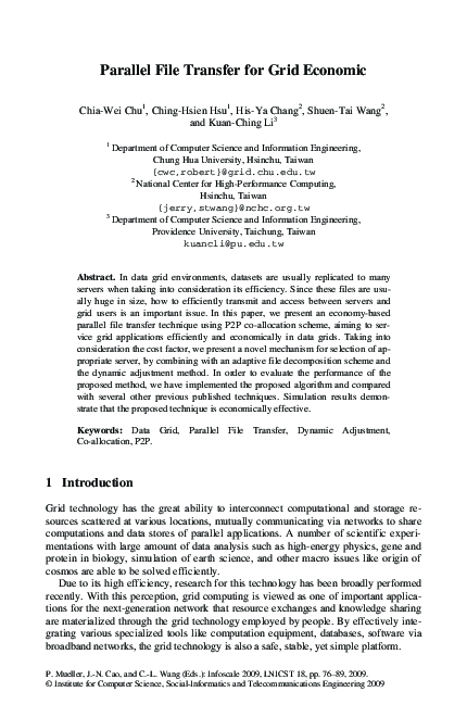 (PDF) Parallel File Transfer for Grid Economic