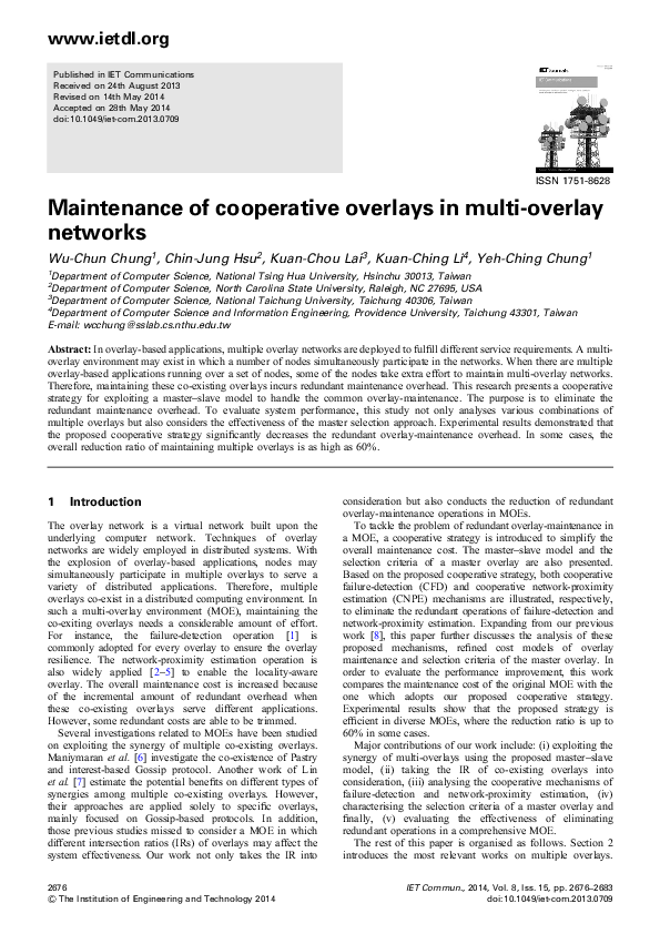 (PDF) Maintenance of cooperative overlays in multi-overlay networks