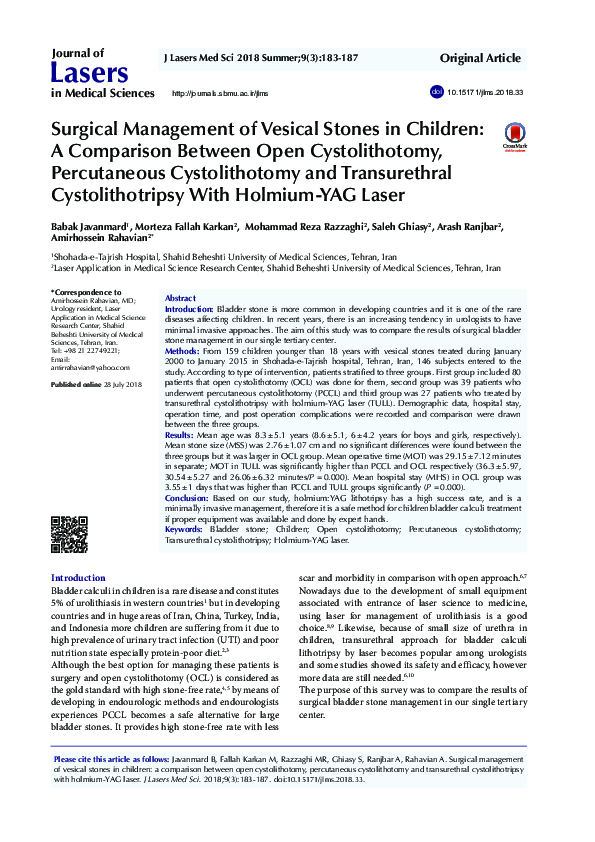(PDF) Surgical Management of Vesical Stones in Children: A Comparison ...